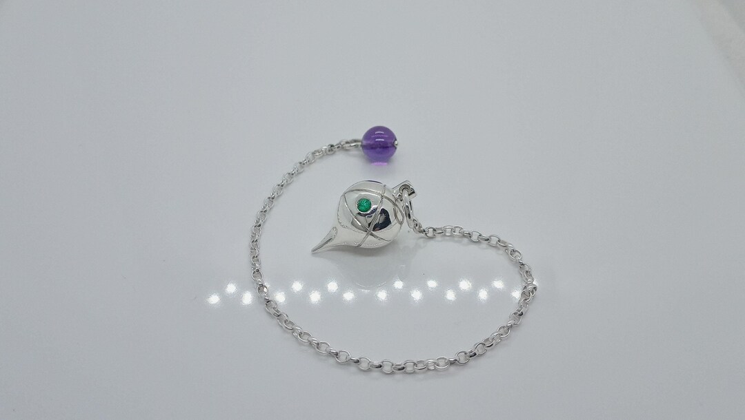 Divinatory Pendulum Water Drop atom Natural Emerald Dowsing Pendulum 925 Silver Pendulum Unique ...