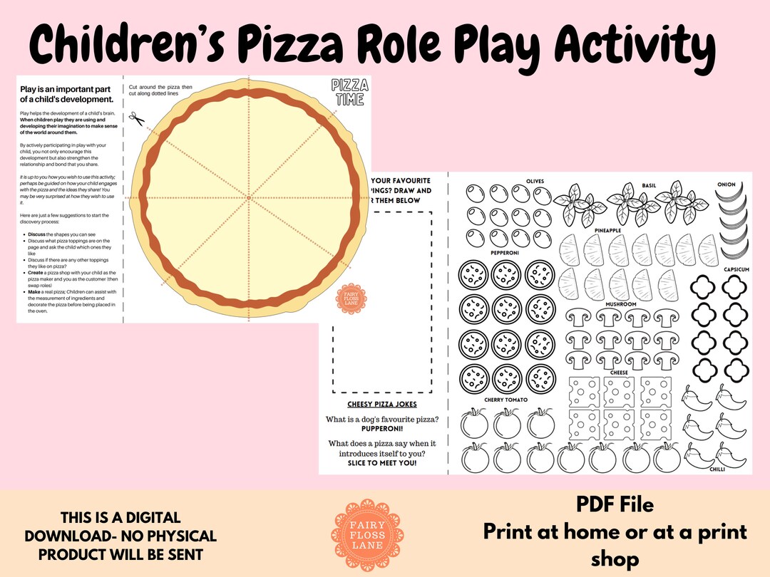 Pizza Activity Digital Download, Instant PDF Download, Children's Role ...