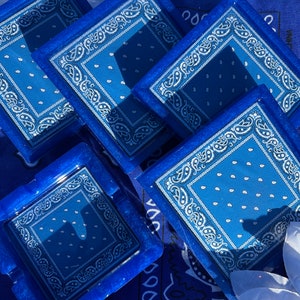 Blue Bandana Custom Coasters Set of 4 Handmade Resin Square Shaped ...