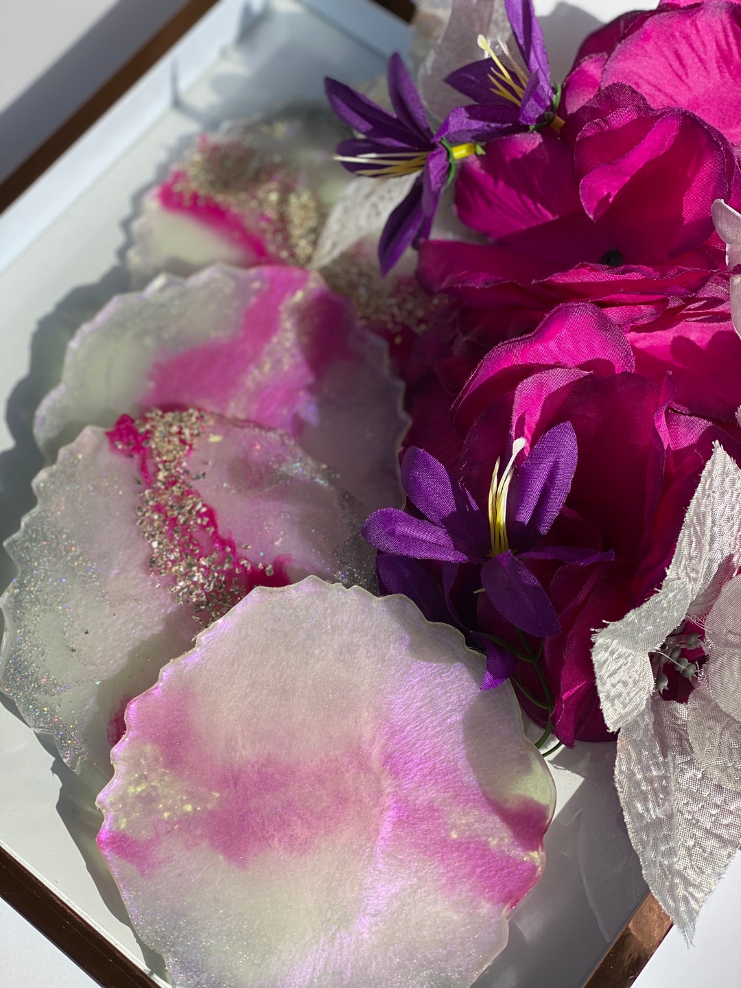 Coasters Strawberry Pop Tart Handmade Geode Shaped Resin Coasters Set ...