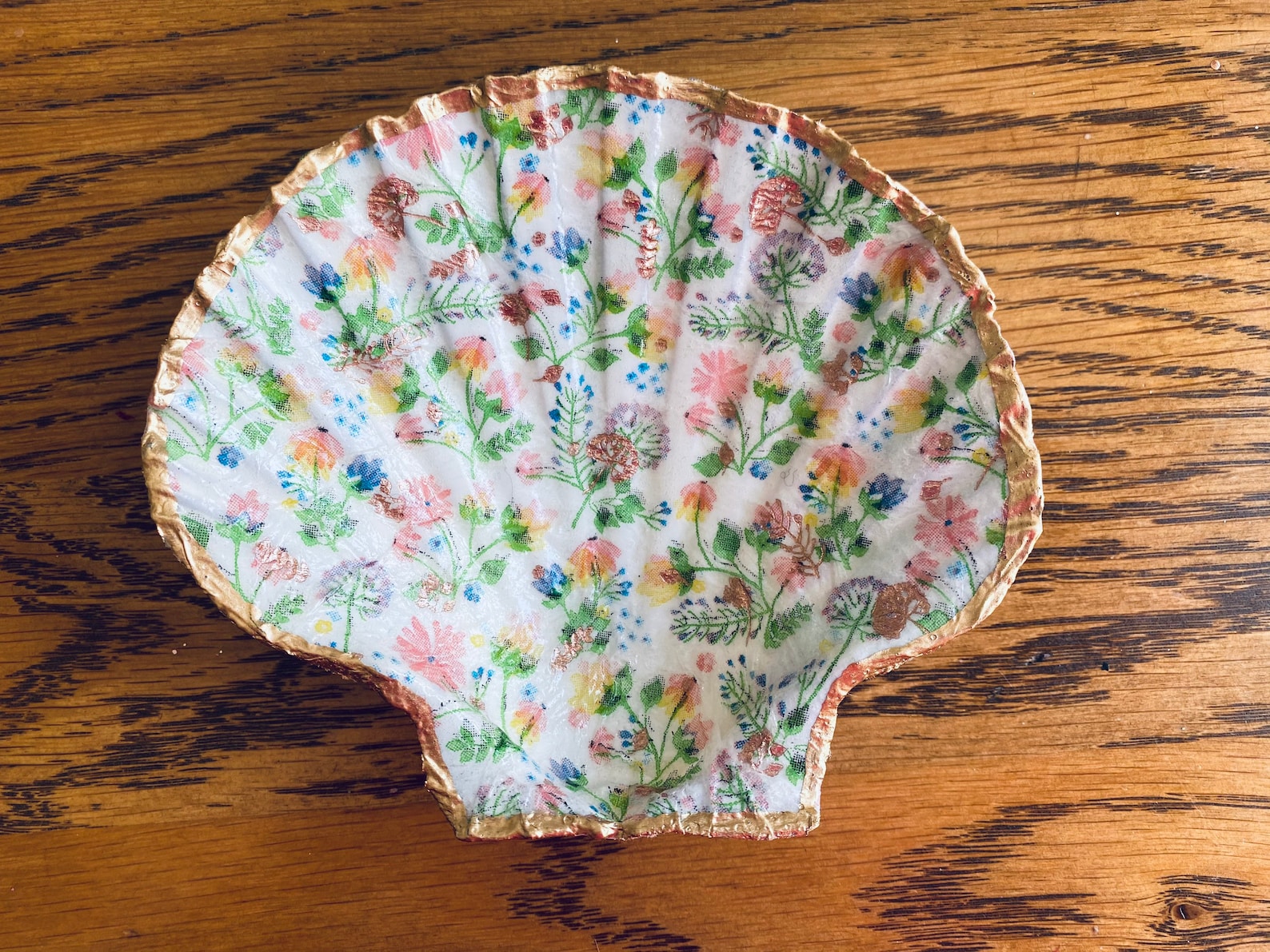 Scallop Shell Trinket Dish Dainty Flowers Decoupage Ring - Etsy