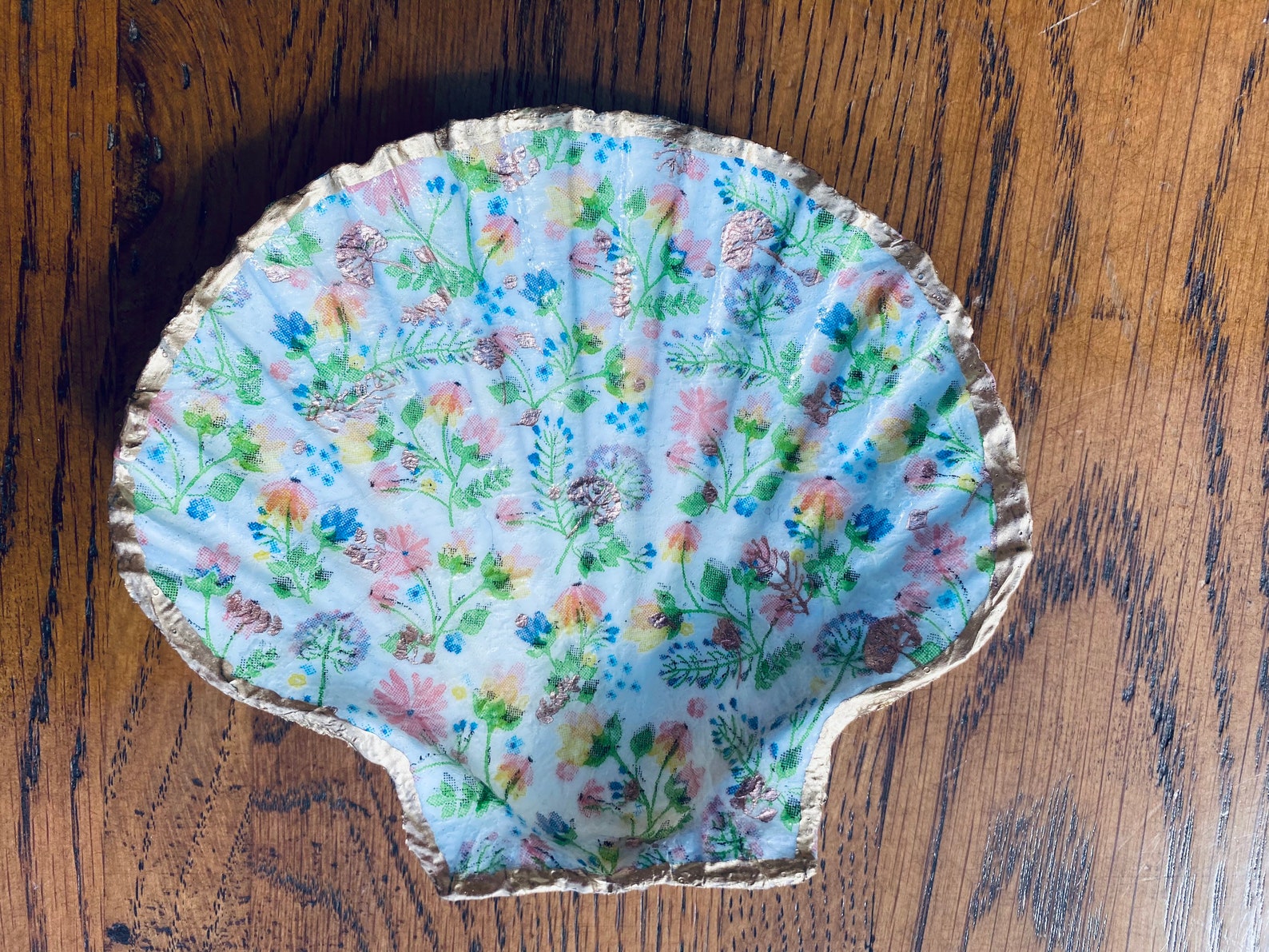 Scallop Shell Trinket Dish Dainty Flowers Decoupage Ring - Etsy