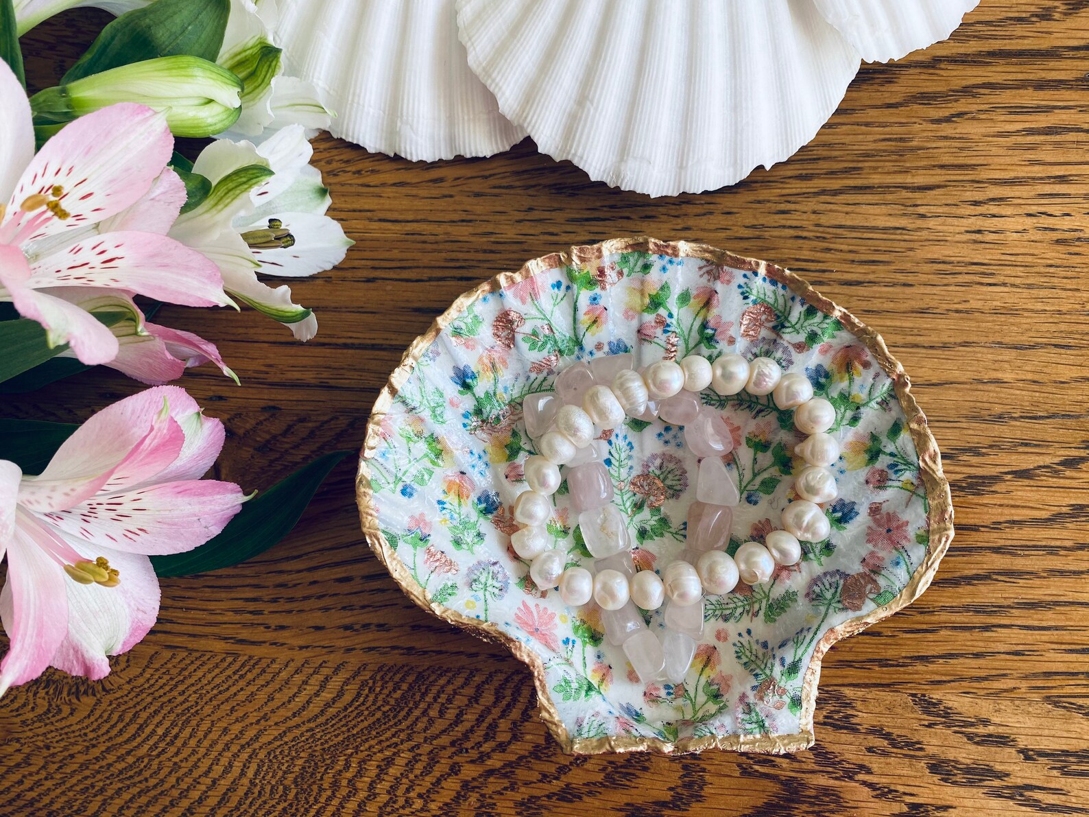Scallop Shell Trinket Dish Dainty Flowers Decoupage Ring - Etsy