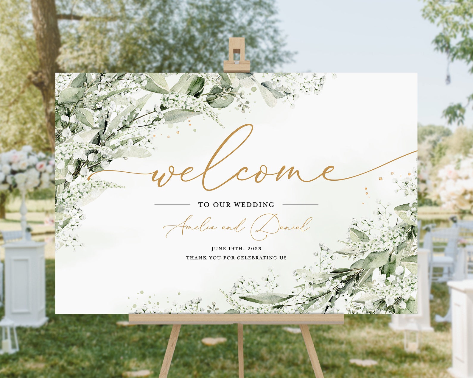 Boho Greenery Custom Wedding Welcome Sign Template, Sage Green Editable ...