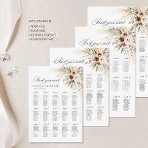 Boho Wedding Seating Chart Template, Printable Terracotta Modern Large ...