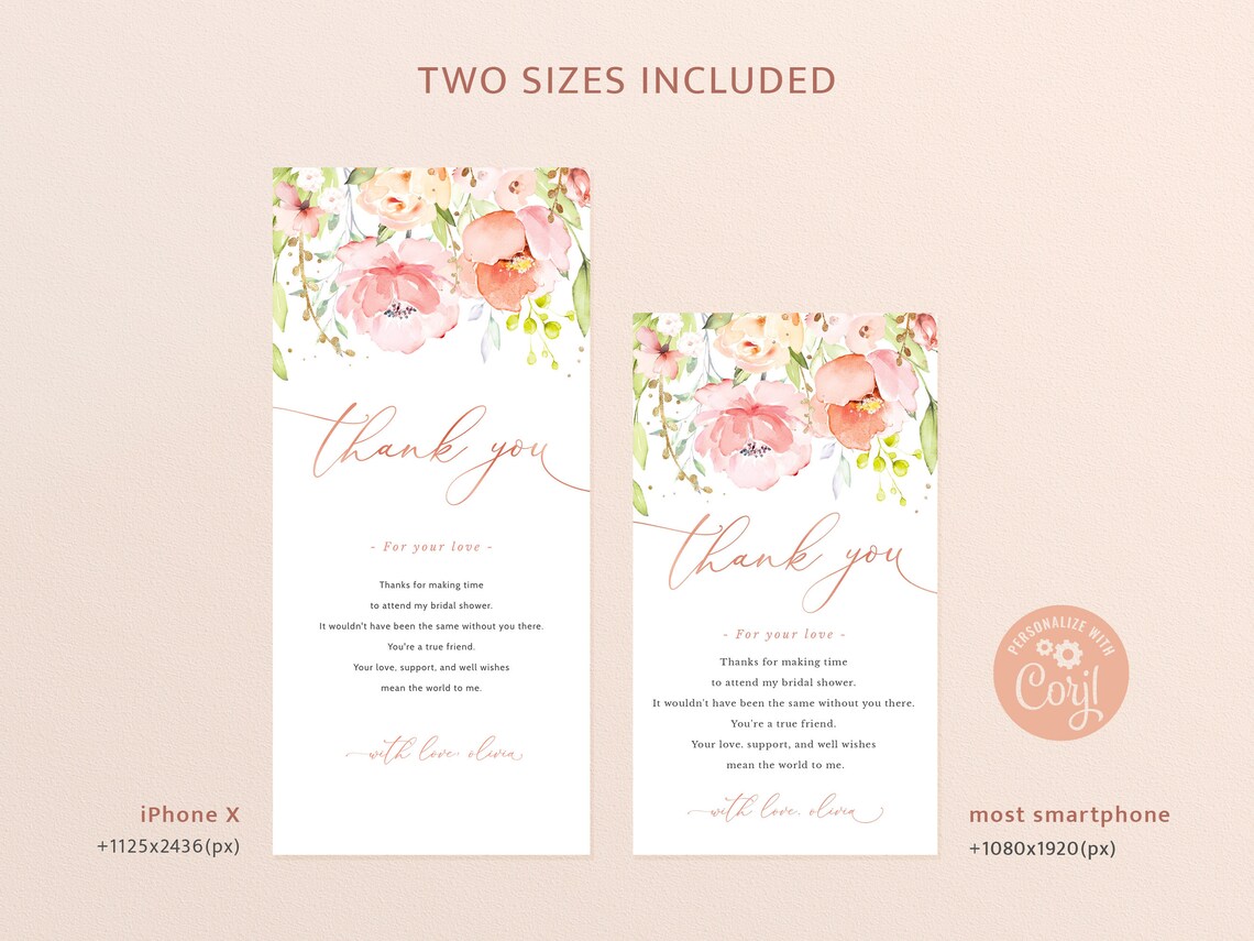 Editable Electronic Thank You Note Mobile Card Blush Pink | Etsy