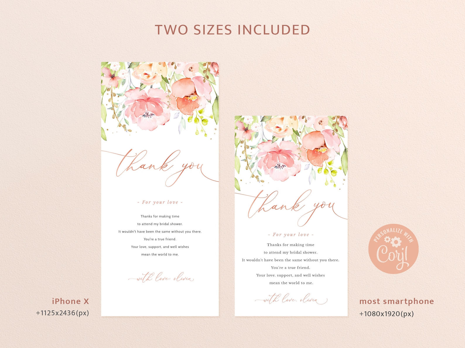 Editable Electronic Thank You Note Mobile Card Blush Pink | Etsy