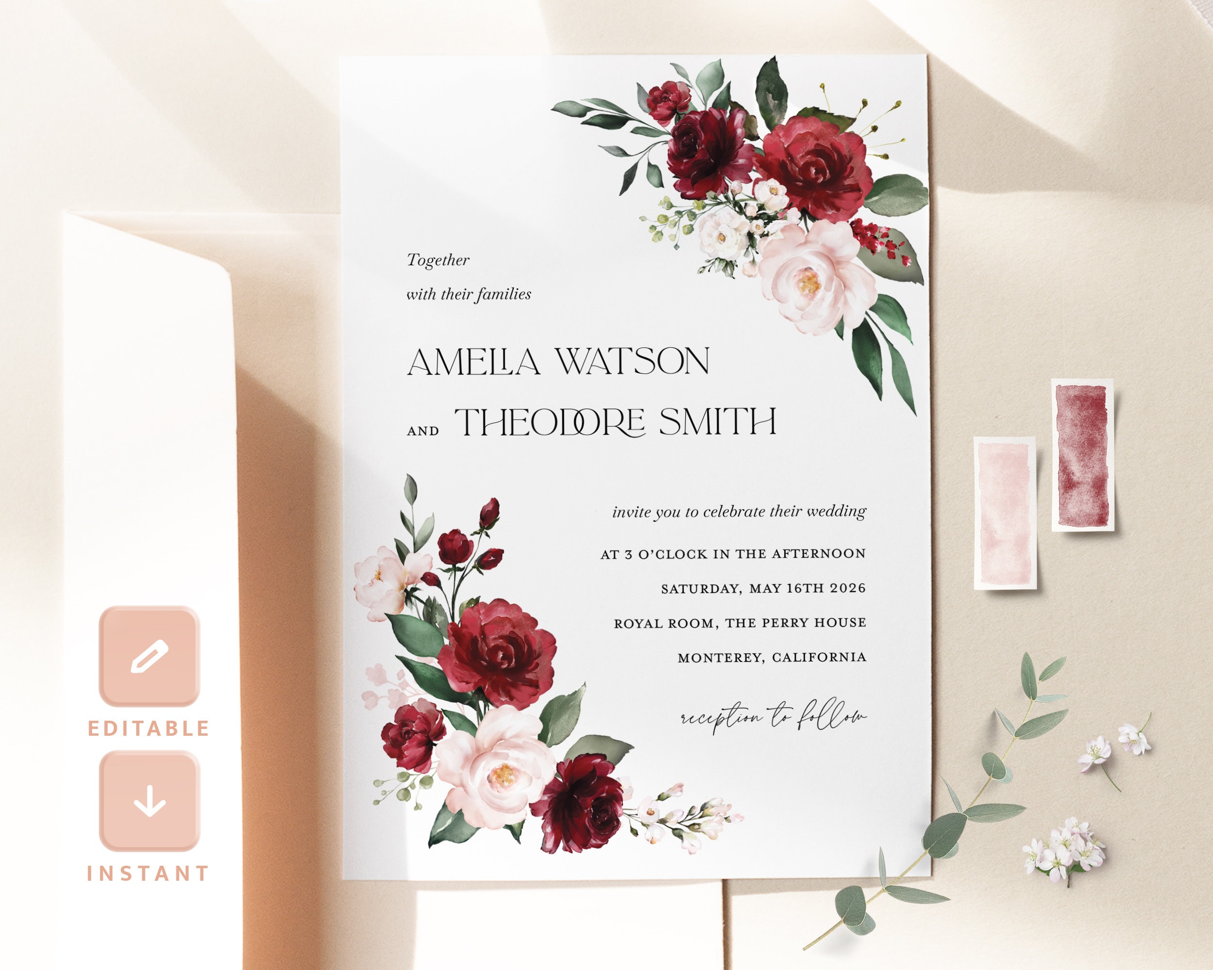 Red And White Wedding Invitation Templates