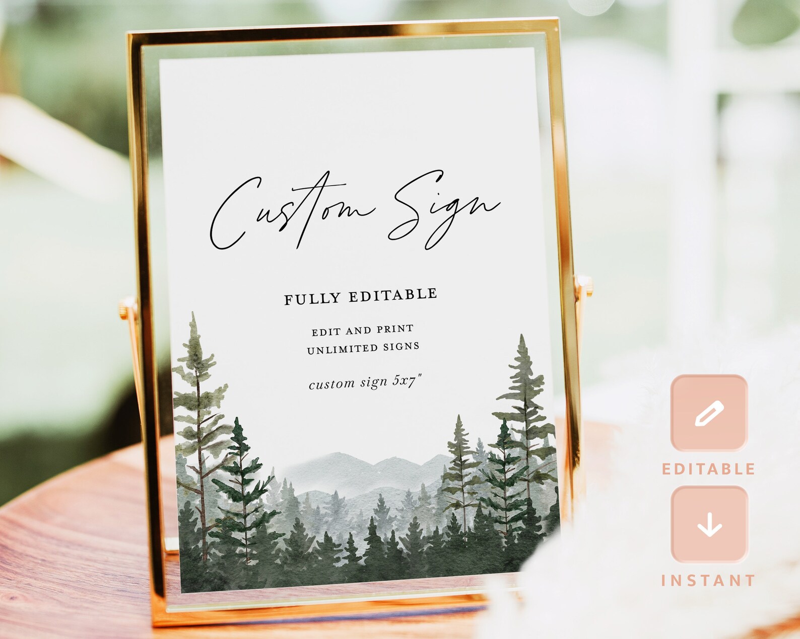 Mountain Custom Wedding Sign Template, Woodland Forest Reception Table ...