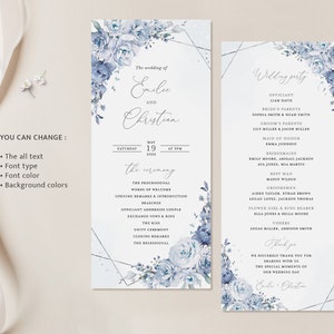 Dusty Blue Wedding Programs Template, Ceremony Boho Floral Program ...