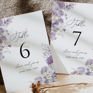 Lavender Lilac Wedding Table Numbers Card Template, Floral Boho Table Numbers, Elegant Purple ...