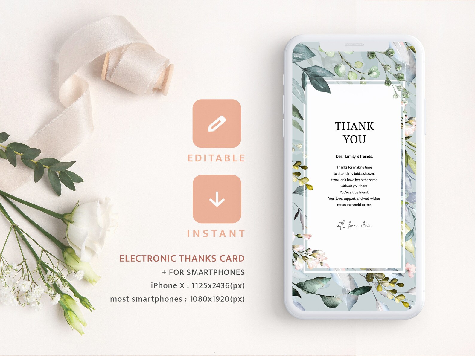 Editable Electronic Thank You Note Mobile Card Dusty Blue - Etsy