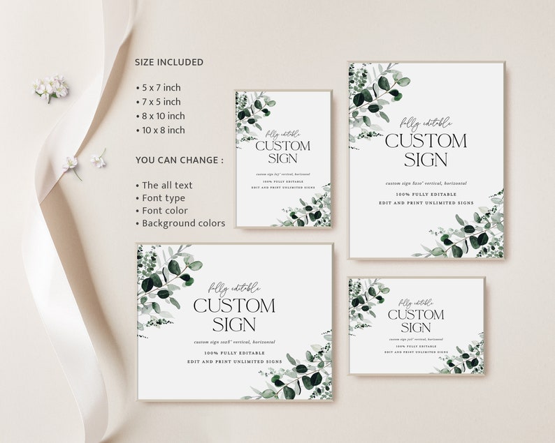 Sage Green Custom Wedding Sign Template, Greenery Reception Table Decor ...
