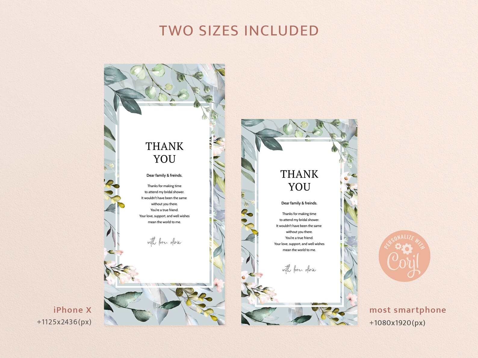 Editable Electronic Thank You Note Mobile Card Dusty Blue - Etsy