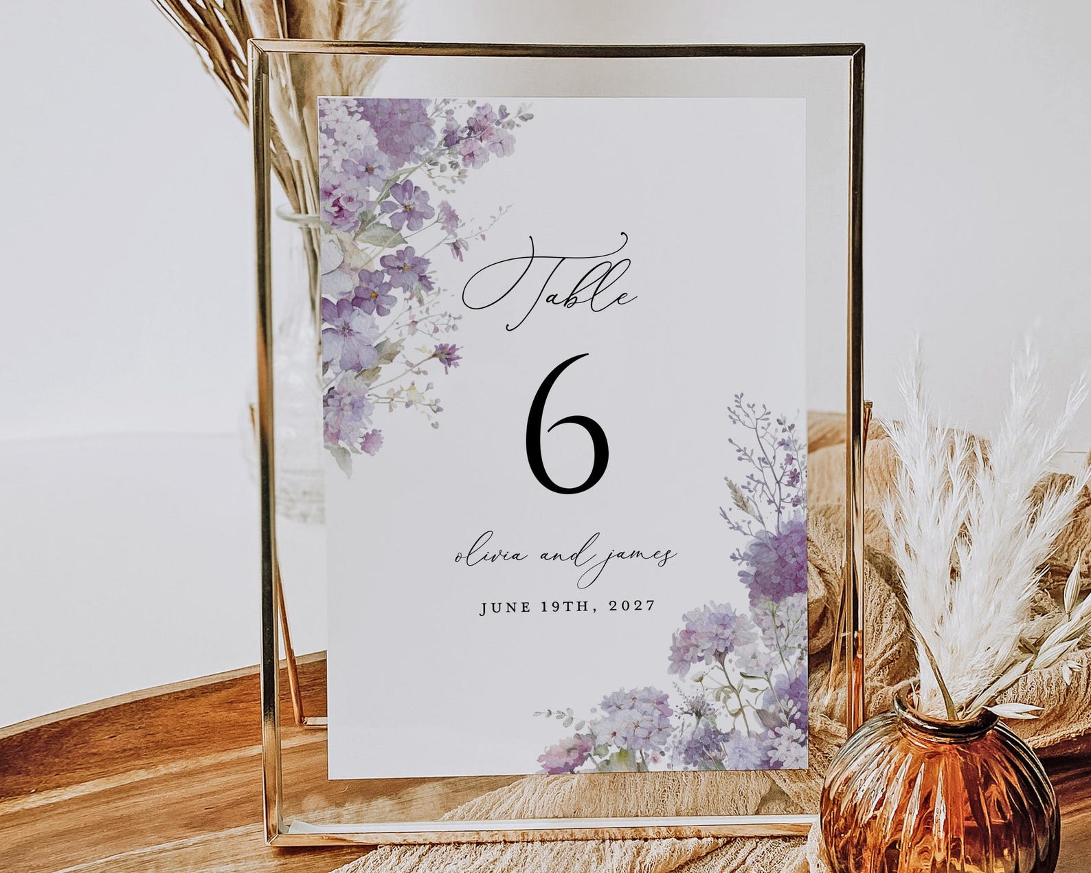 Lavender Lilac Wedding Table Numbers Card Template, Floral Boho Table ...