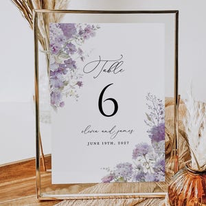 Lavender Lilac Wedding Table Numbers Card Template, Floral Boho Table Numbers, Elegant Purple ...