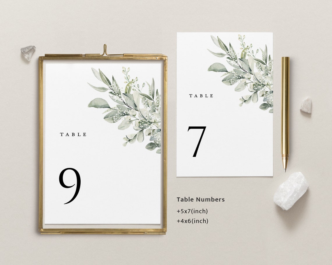 Sage Minimalist Wedding Table Number Template Eucalyptus | Etsy