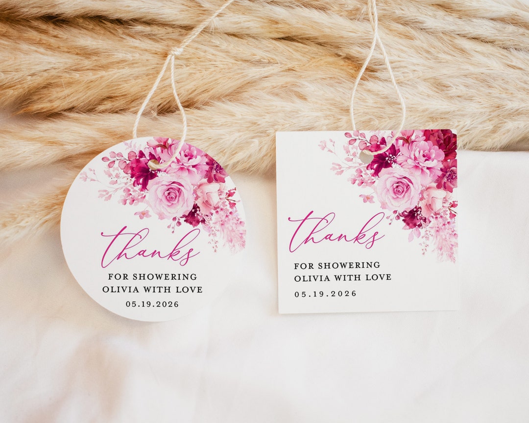 Hot Pink Thank You Favors Tags, Bridal Shower Template Editable Tag ...