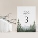 Mountain Wedding Table Number Card Template, Woodland Forest Pine Table ...
