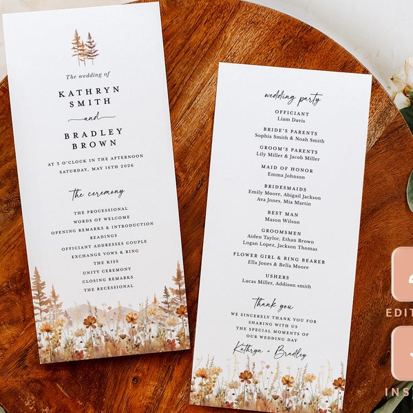 Fall Wedding Program - Etsy