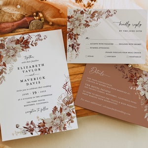 Fall Terracotta Wedding Invitation Template Set, Rustic Greenery ...