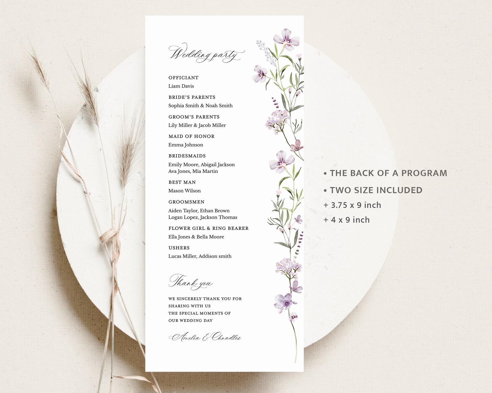 Lavender Wedding Programs Template Ceremony Boho Floral - Etsy