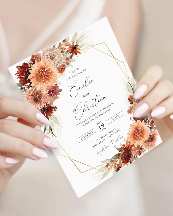 Contornos De Invitaciones De Boda De Color Naranja