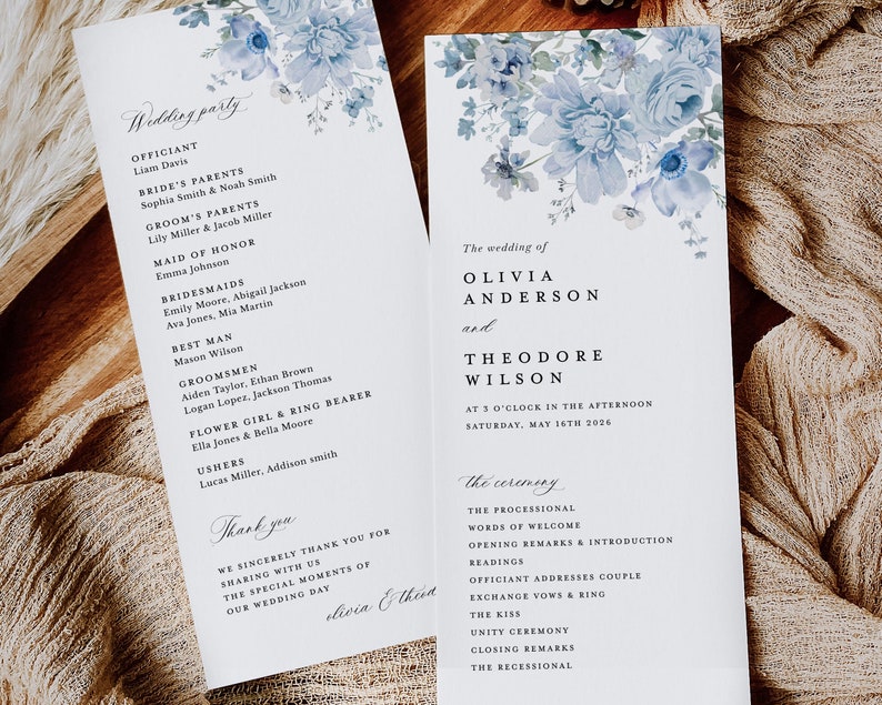 Dusty Blue Wedding Programs Template Ceremony Program Steel - Etsy