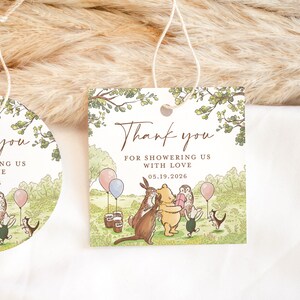 Winnie the Pooh Thank You Favors Tags Template, Baby Shower Editable ...