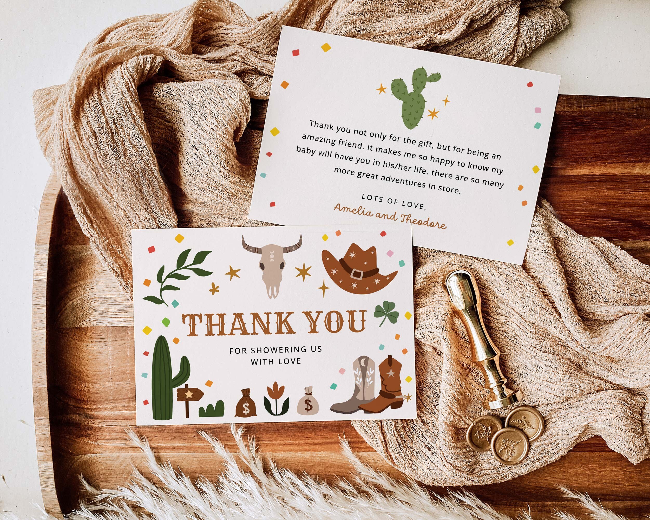 Little Cowboy Baby Shower Thank You Cards Template, Printable Western ...