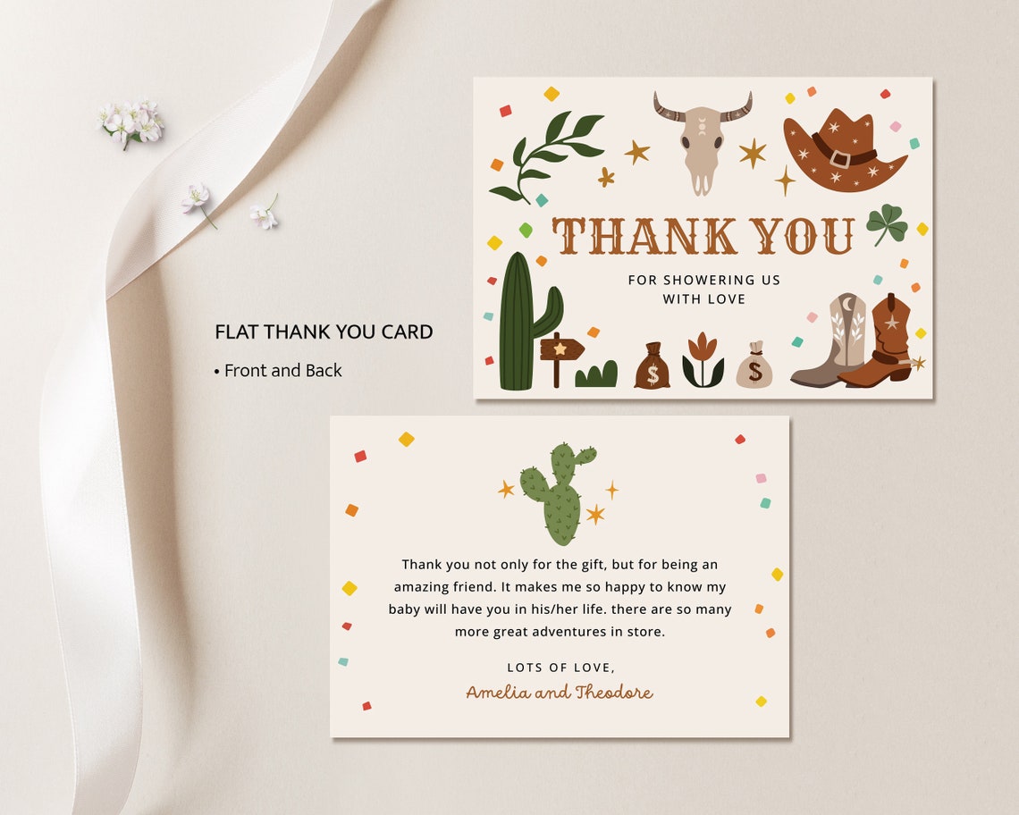 Little Cowboy Baby Shower Thank You Cards Template, Printable Western ...