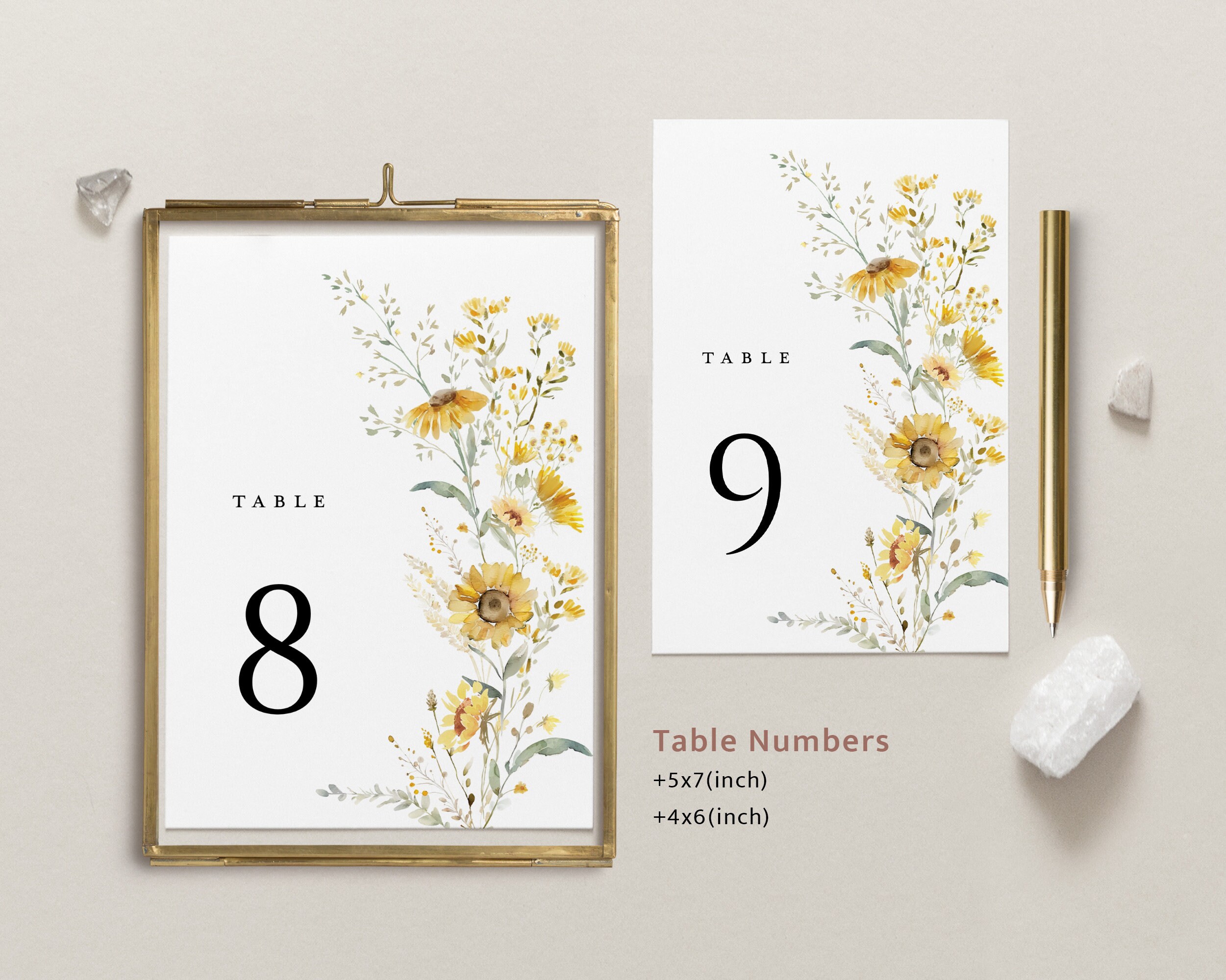 Sunflower Wedding Table Numbers Card Template, Boho Wildflower Table ...