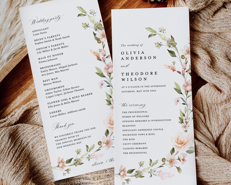 Blush Pink Wedding Programs Template Ceremony Boho Floral - Etsy