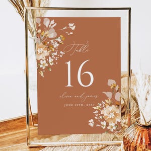 Terracotta Wedding Table Numbers Card Template, Boho Floral Table ...