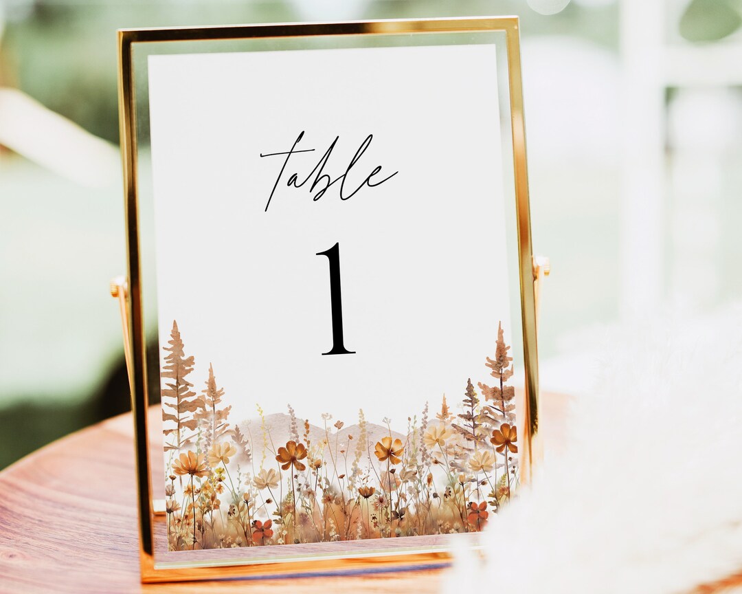 Fall Mountain Wedding Table Number Card Template, Wildflower Terracotta ...