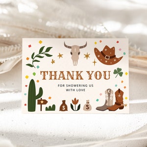 Little Cowboy Baby Shower Thank You Cards Template, Printable Western ...