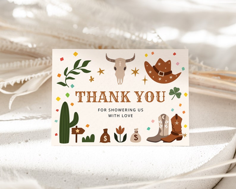 Little Cowboy Baby Shower Thank You Cards Template, Printable Western ...