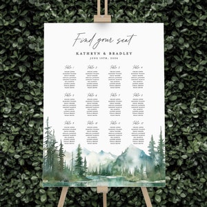 Mountain Wedding Seating Chart Sign Template, Lake Woodland Forest ...