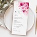 Hot Pink Wedding Menu Cards Template, Floral Reception Menu, Printable ...