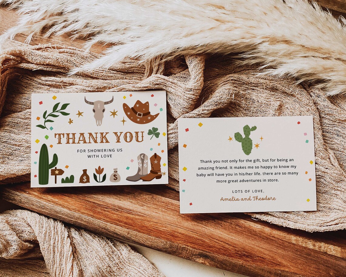 Little Cowboy Baby Shower Thank You Cards Template, Printable Western ...