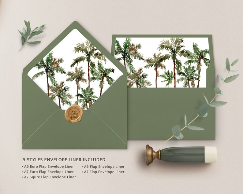 Palm Tree Envelope Liner Template, Sage Tropical A6 and A7 Euro Flap ...