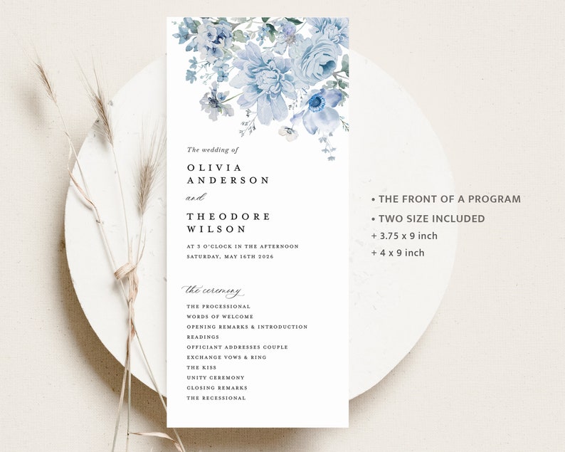 Dusty Blue Wedding Programs Template Ceremony Program Steel - Etsy