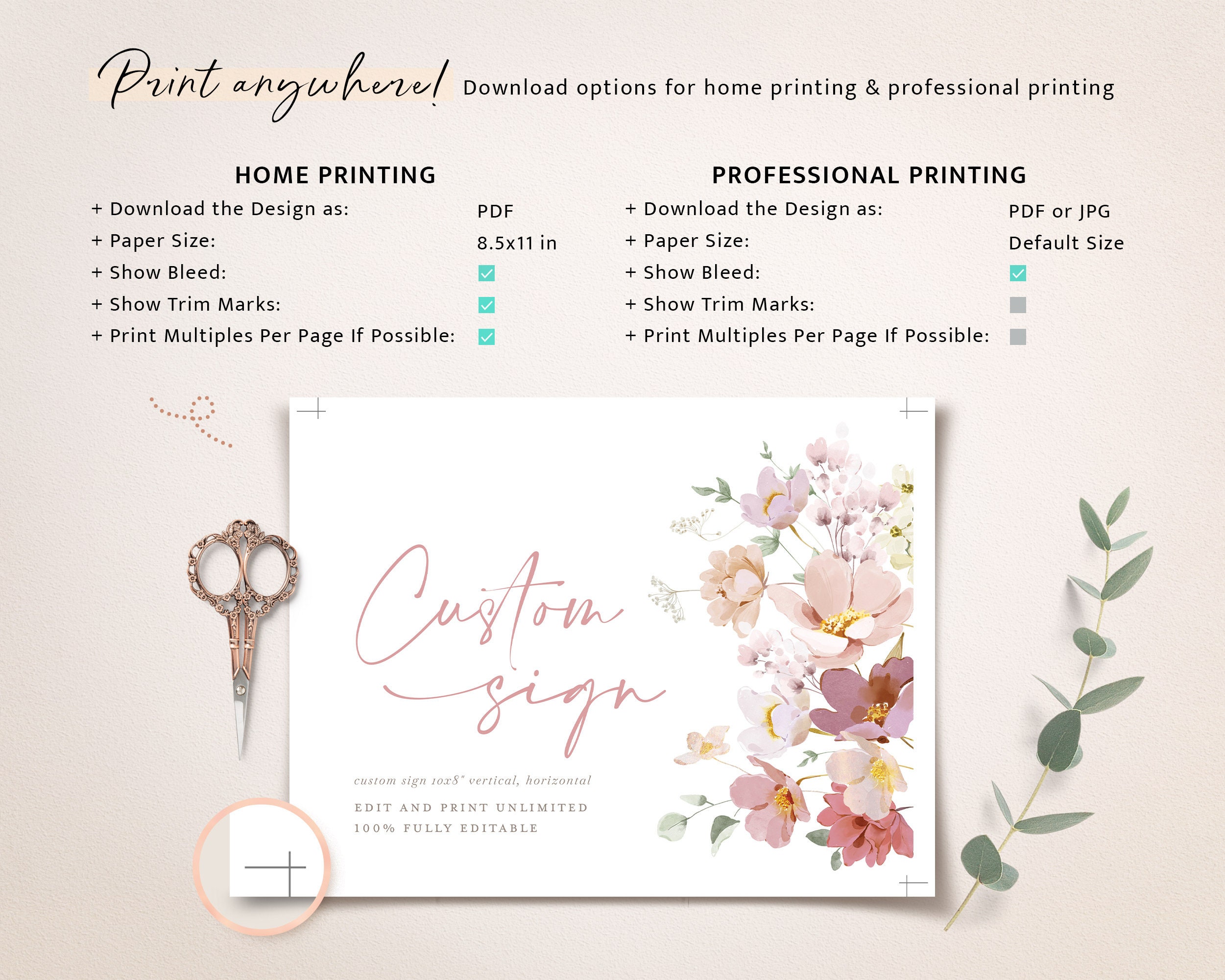 Boho Floral Custom Wedding Sign Template, Bridal Shower Blush Pink ...