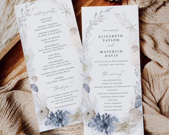 Beach wedding program template | Beachweddingtips.com