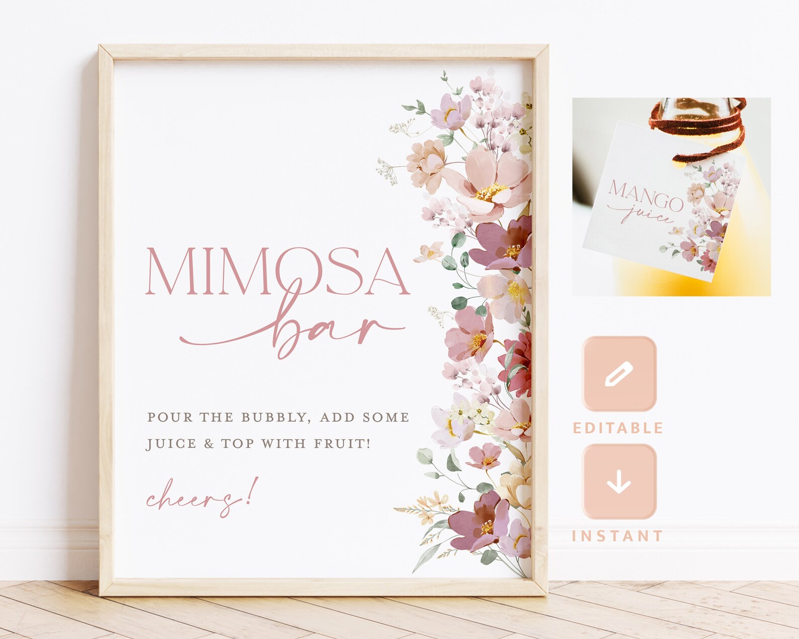 Mimosa Bar Sign Printable Boho Blush Bridal Shower Juice Tag - Etsy
