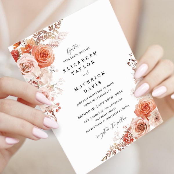 Coral Printable Wedding Invitations - Etsy