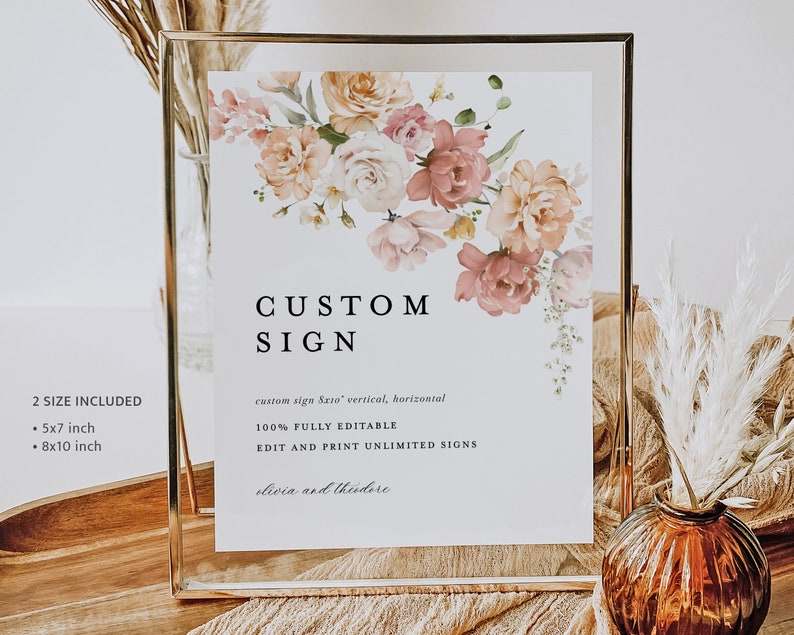 Dusty Rose Custom Wedding Sign Template, Boho Blush Pink Reception ...