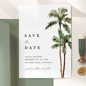 Palm Tree Save the Date Template, Photo Sage Wedding Save the Dates ...
