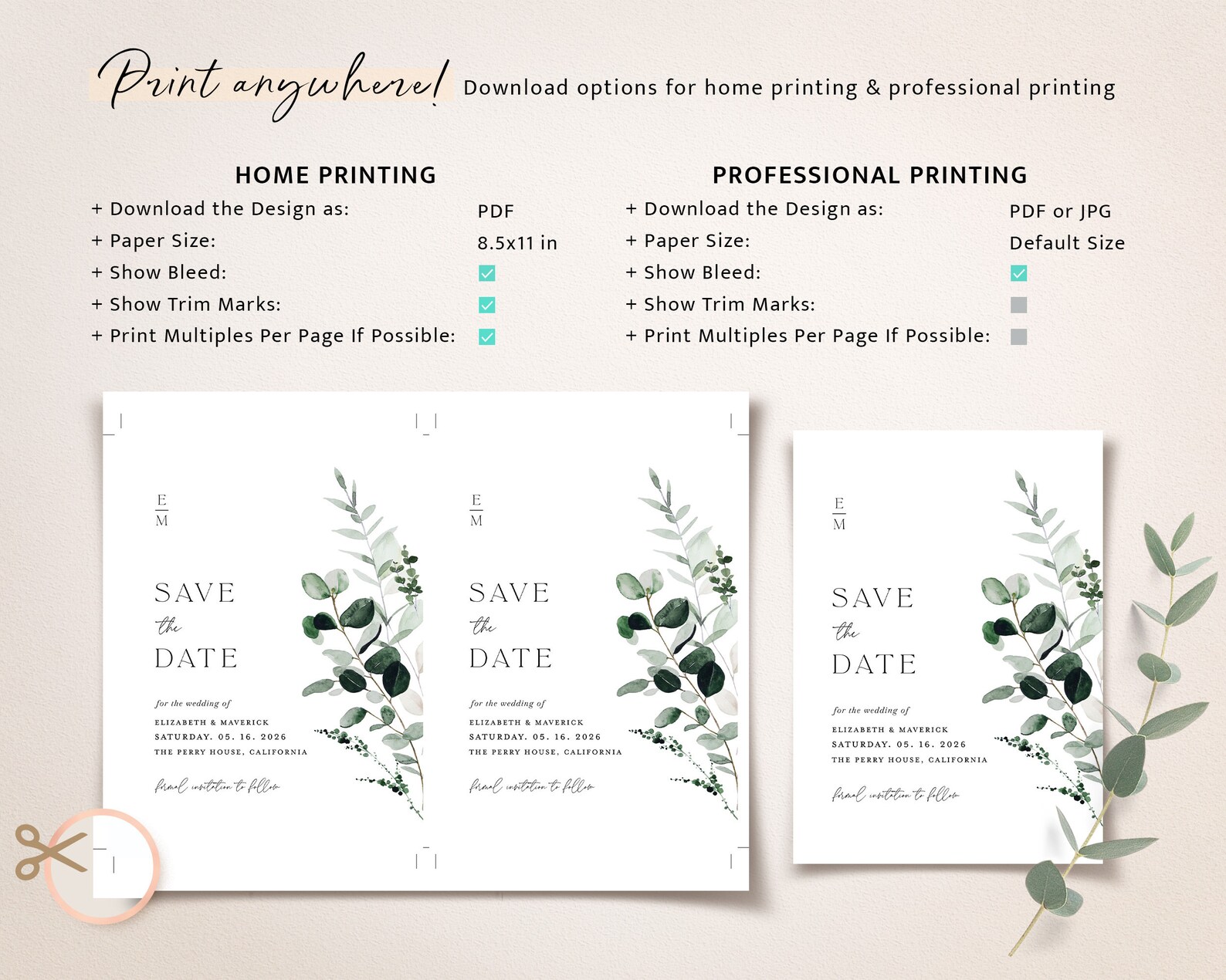 Sage Green Save the Date Template Minimal Photo Wedding Save - Etsy