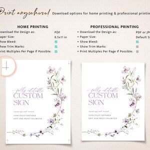 Boho Floral Custom Wedding Sign Template, Lavender Reception Table ...